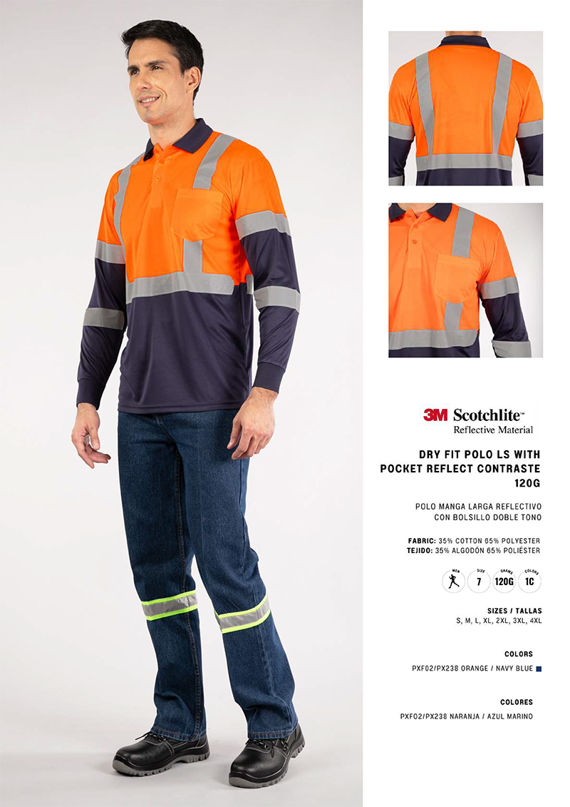 Sueter polo manga larga a 2 colores con cinta reflectiva - MultiGraphics