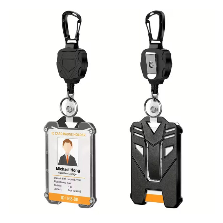 Porta Carnet resistente con cable de acero y clip retractil - MultiGraphics